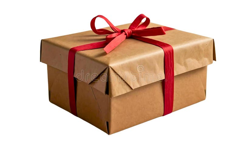 Rectangular Gift Box Wrapped in Kraft Paper with Neatly Tied Red Ribbon ...