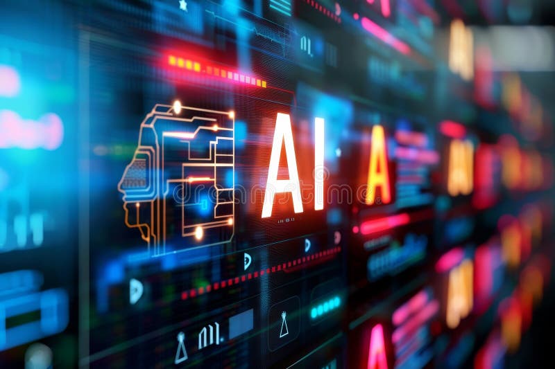 Digital AI Interface with Neon Lights, Symbolizing Advanced Technology ...