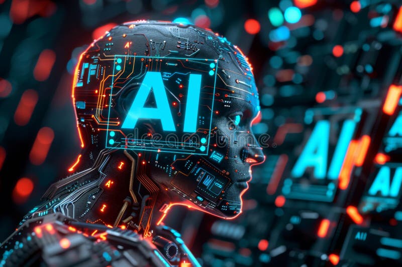 Digital AI Processor with Glowing Circuits, High Tech Illustration of ...