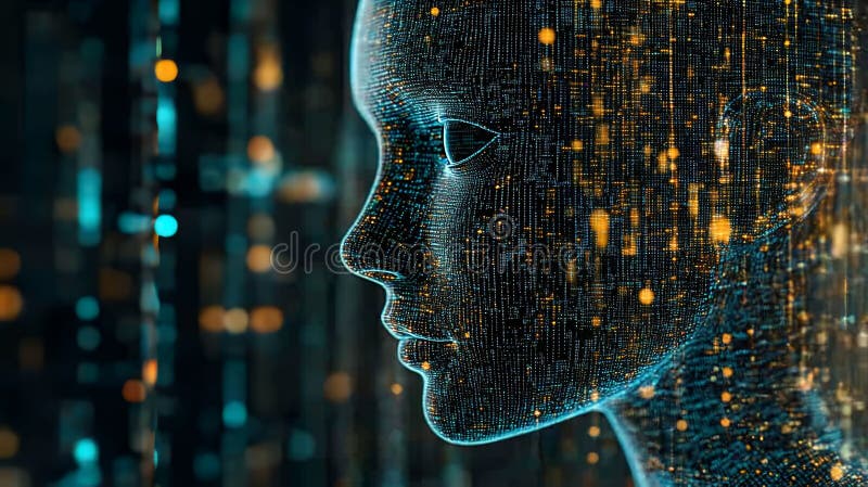 Digital AI Woman Face Profile Futuristic Technology Abstract Data ...