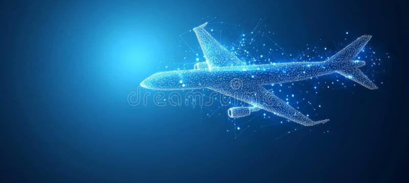 Digital Airplane on Blue Background. Abstract Aviation Symbol in Lines ...