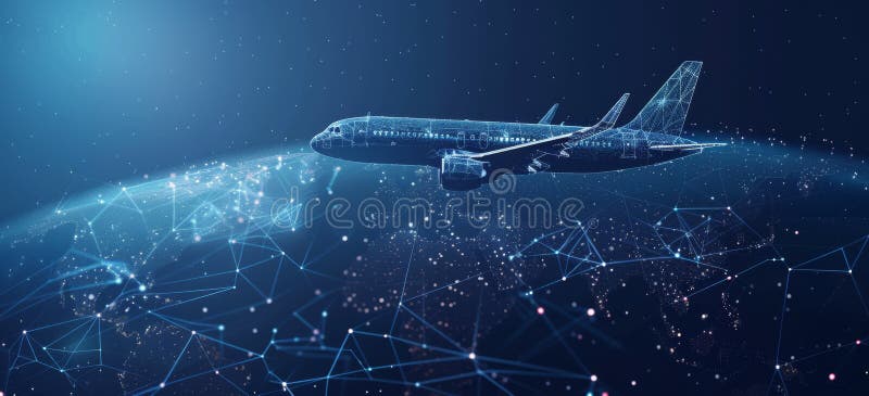 Digital Airplane Flying Over Connected World, Representing Global ...