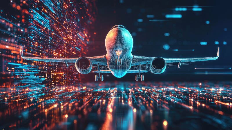 Digital Airplane Wireframe on Circuit Board Background, Technology and ...