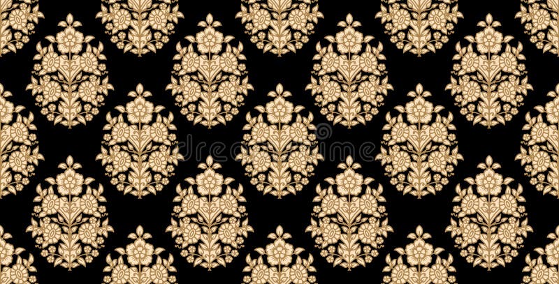 Digital Ajrakh Seamless Pattern Block Print Floral Batik Vector Stock ...