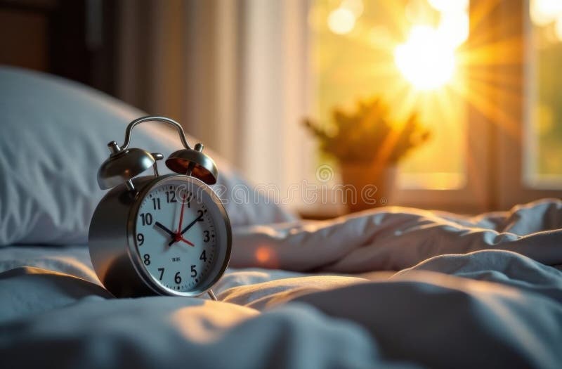 A Digital Alarm Clock on a Bedside Table, Displaying the Shift in Time ...