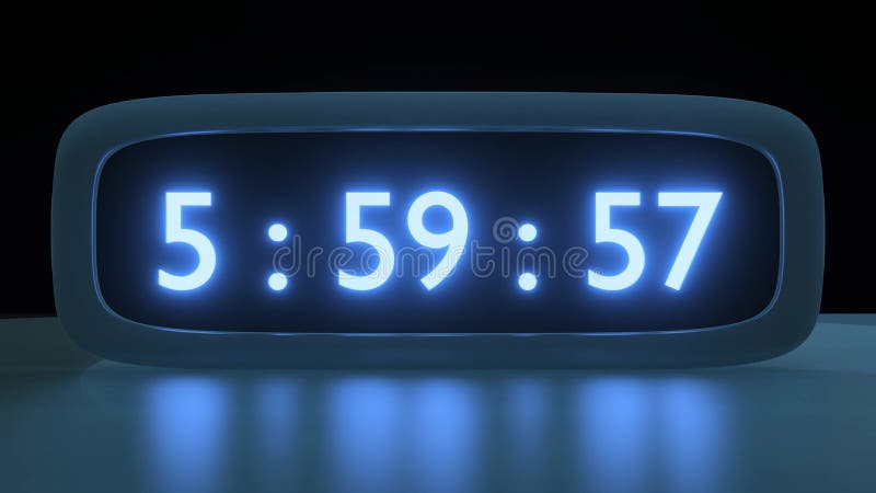 Digital Alarm Clock with Blue Clockface Waking Up at 6 am. the Numbers ...