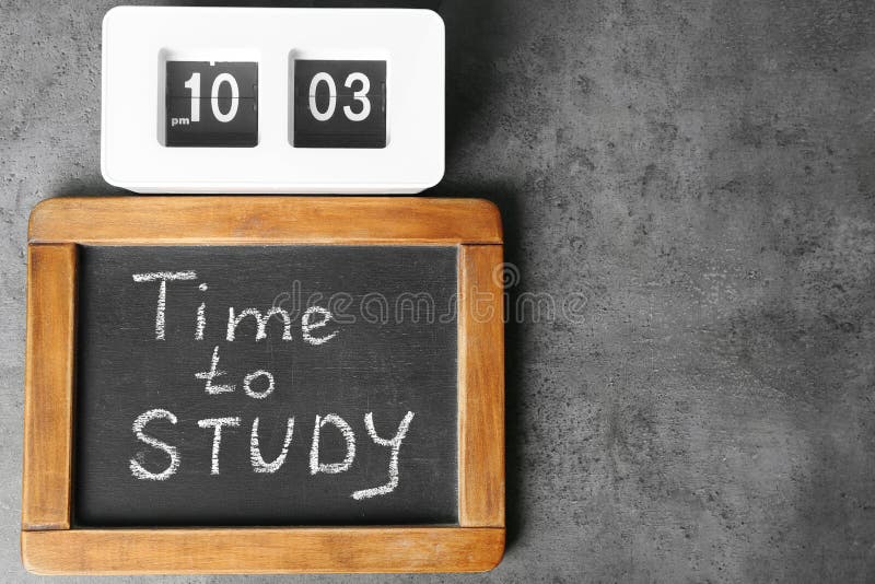 Digital Alarm Clock and Chalkboard with Written Text TIME TO STUDY on ...
