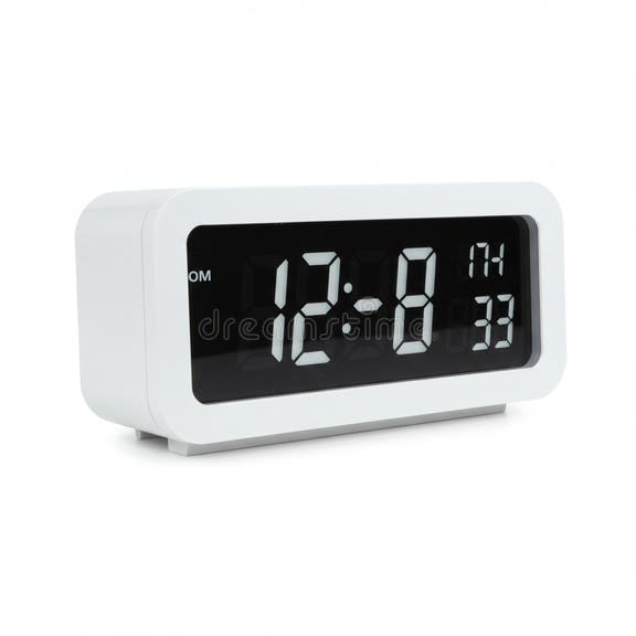 Digital Alarm Clock Featuring a White Rectangular Case and a Black ...