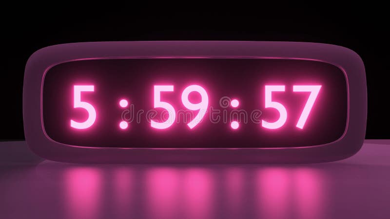 Digital Alarm Clock with Pink Clockface Waking Up at 6 am. the Numbers ...