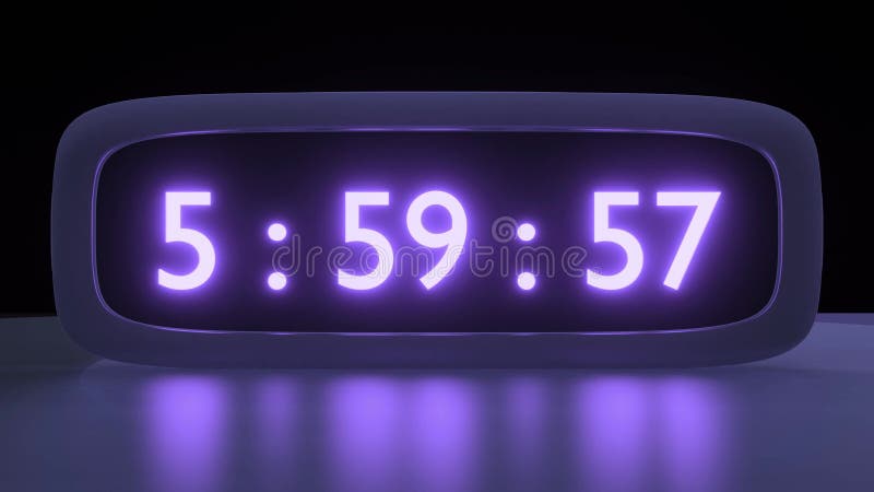 Digital Alarm Clock with Blue Clockface Waking Up at 6 am. the Numbers ...