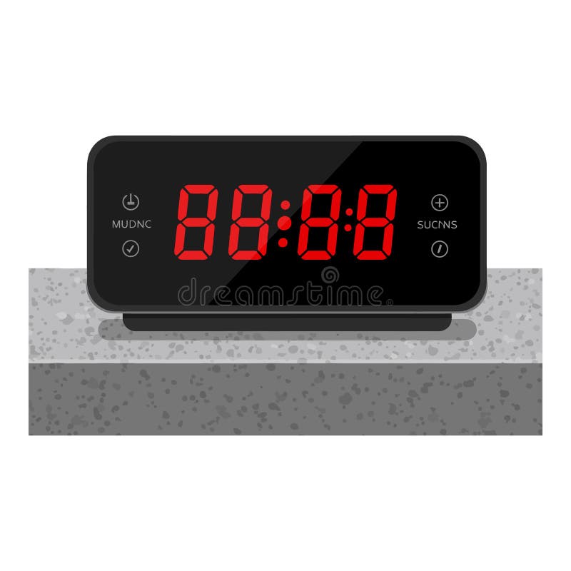 Digital Alarm Clock with Red LED Display on Gray Surface Vector ...