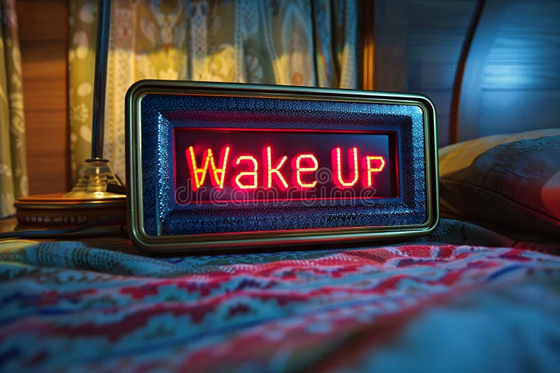 A Digital Alarm Clock with a Vintage Touch and the Word Wake Up Stock ...