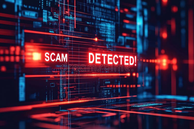 Digital Alert Indicates Scam Detection in Cybersecurity System at Night ...