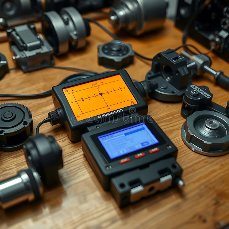 A Digital Alignment Tool with a Glowing Interface Resting on a Wooden ...