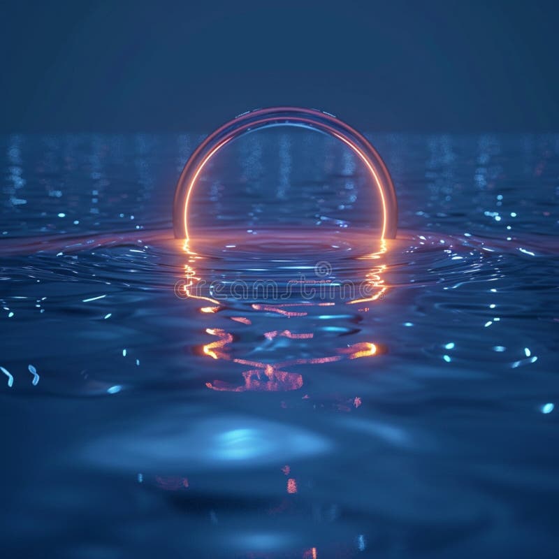 Digital Ambiance Water Surface Illuminated with Light, Stunning 3D ...