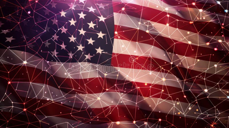 Digital American Flag with Abstract Network Lines Stock Image - Image ...