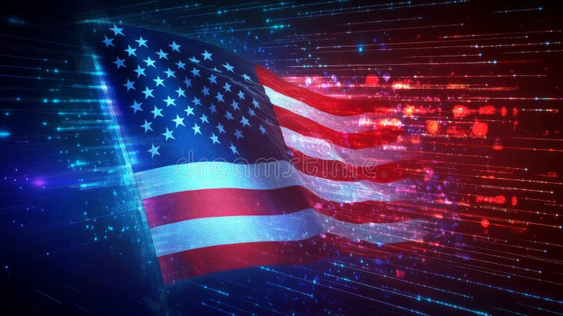 Digital American Flag: Glowing Red White Blue Abstract Background Stock ...