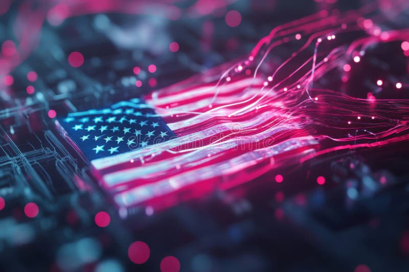 Digital American Flag Representing Technology Innovation Usa Stock ...