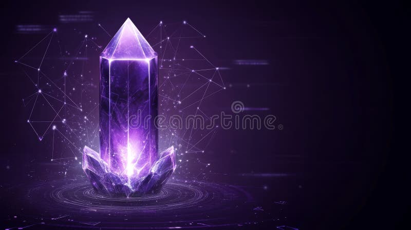 Digital Amethyst Crystal, Purple Tech Background Lines, Connected Dots ...