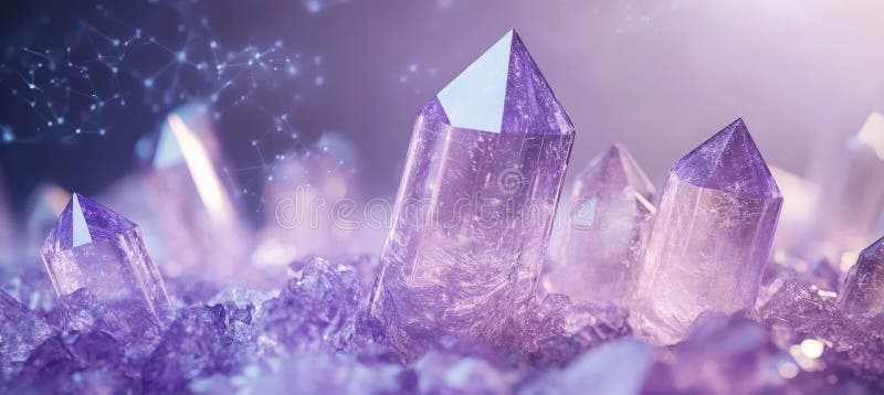 Digital Amethyst Crystal Symbol on Purple Abstract Background with ...