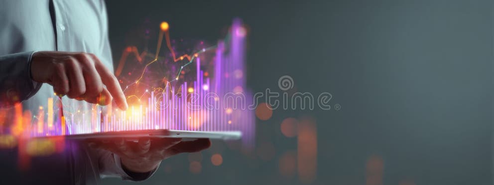 Digital Analyst Interacting with Data Visualization on Tablet in a Modern Office Setting Stock ...