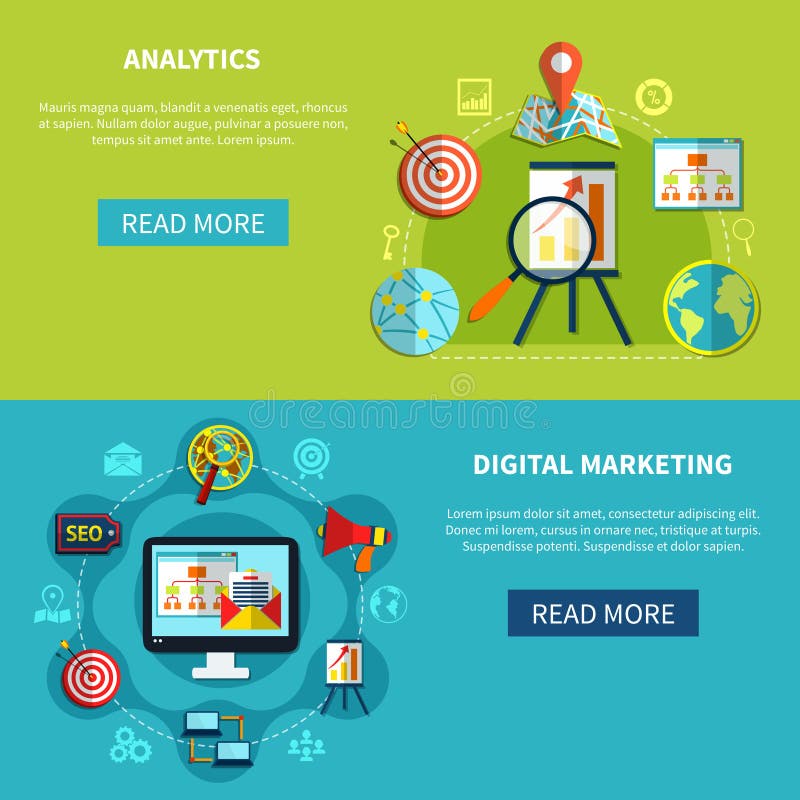 Digital Analytics Banners Set Stock Vector - Illustration of connection ...