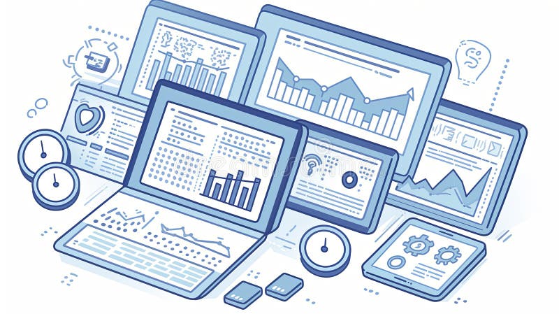 Digital Analytics Concept with Charts and Graphs on Multiple Screens ...