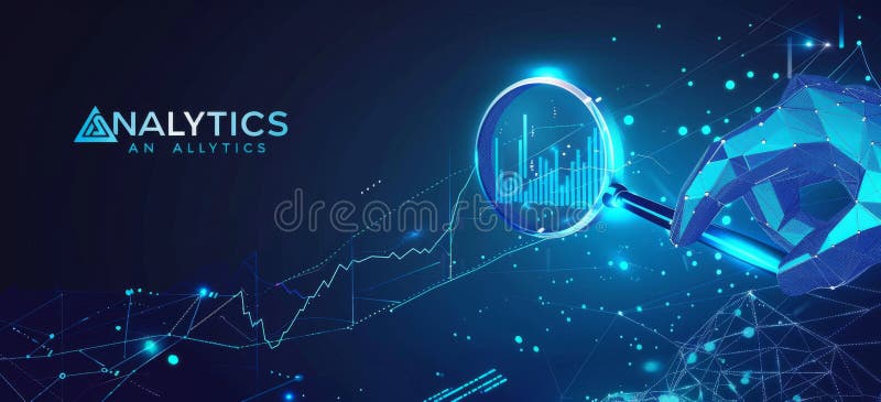 Digital Analytics Concept with Low Poly Magnifying Glass and Data ...