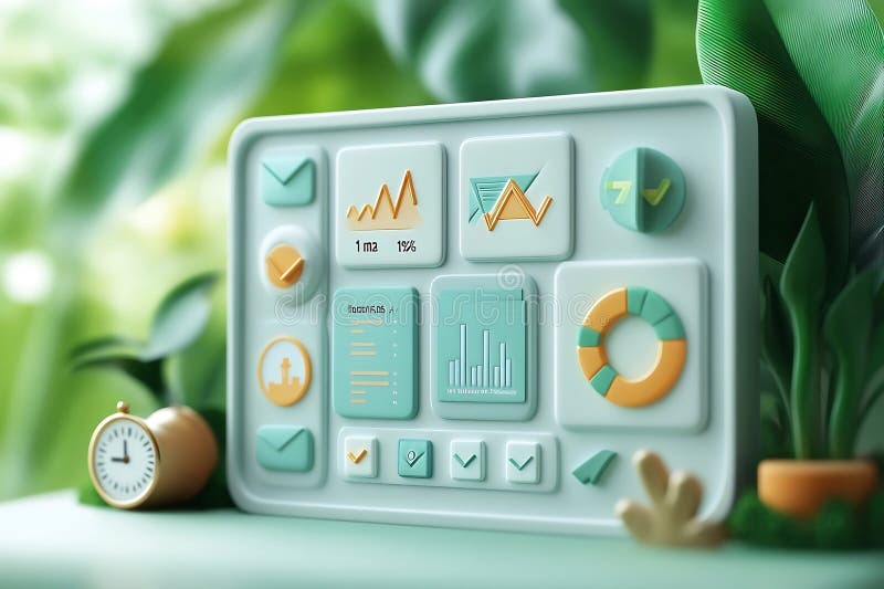 Digital Analytics Dashboard with Graphs and Charts on Green Nature ...