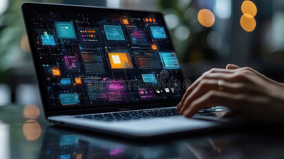 Digital Analytics Dashboard on Laptop Screen with Data Visualization ...