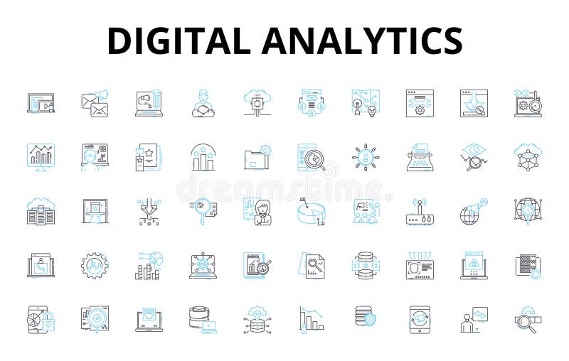 Digital Analytics Linear Icons Set. Metrics, Insights, Attribution ...