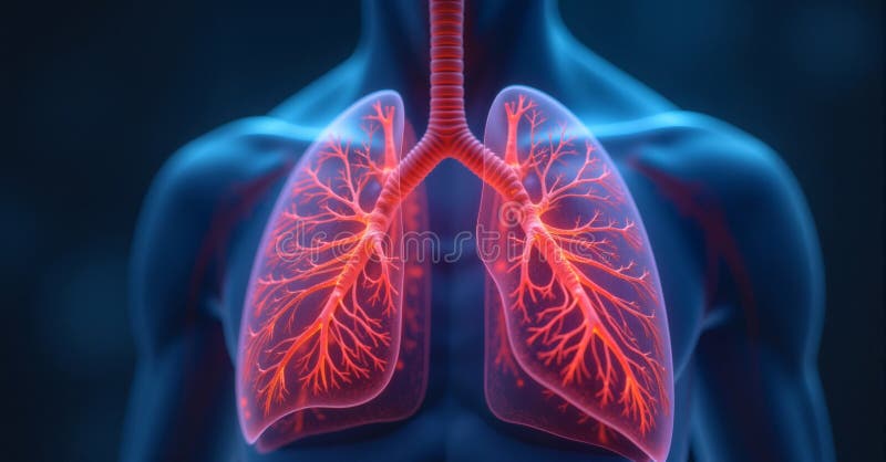 Anatomical Representation of Human Lungs with Trachea, Glowing on a ...