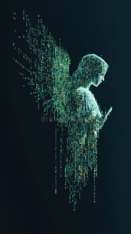 Digital Angel Figure Composed of Binary Code, Symbolizing Spirituality ...