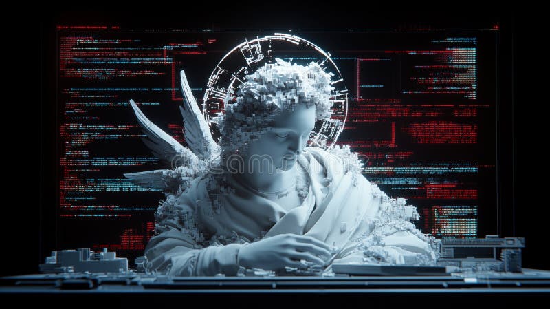 Digital Angel Sculpture with Intricate Details and Glowing Background ...