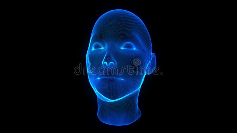 Digital Animated Emerging Particle Formative Face. Head in the Form of ...