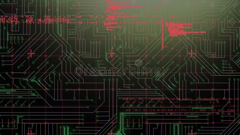 Digital Animation Of Data Processing Against Microprocessor Connections On Black Background