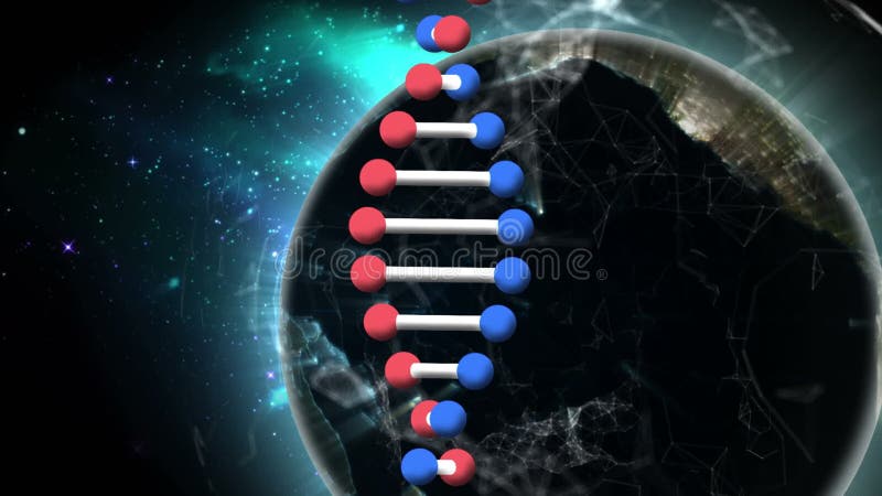 Digital Animation of Dna Structure Spinning Against Spinning Globe in ...