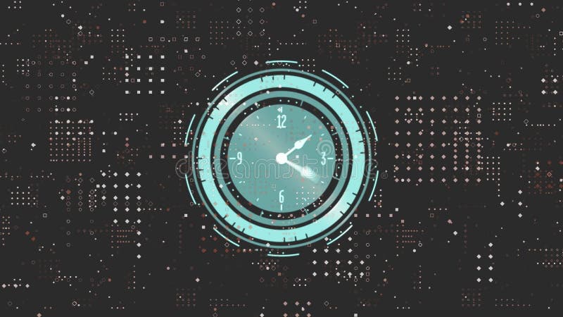 Digital Animation of Dots Pattern Against Neon Clock Ticking on Black ...