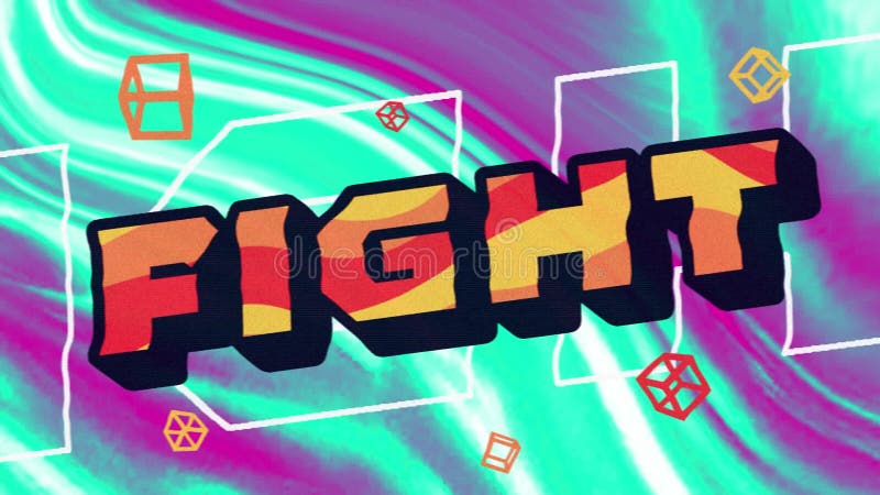Digital Animation of Fight Text and Abstract Shapes Against Colorful ...