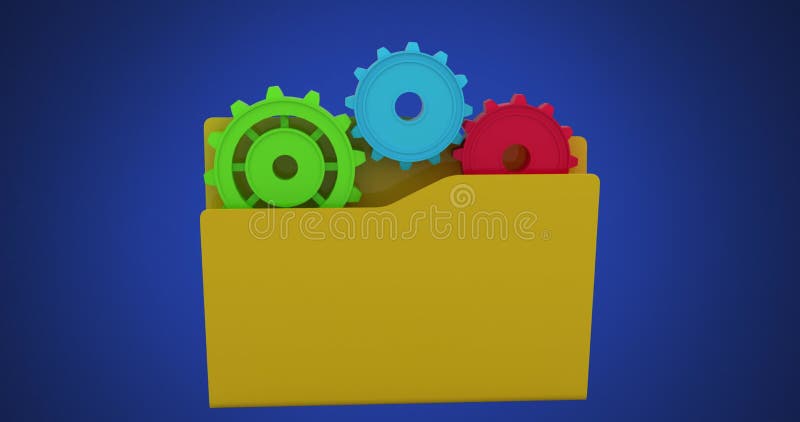 Digital Animation of Folder and Setting Icon Against Blue Background ...