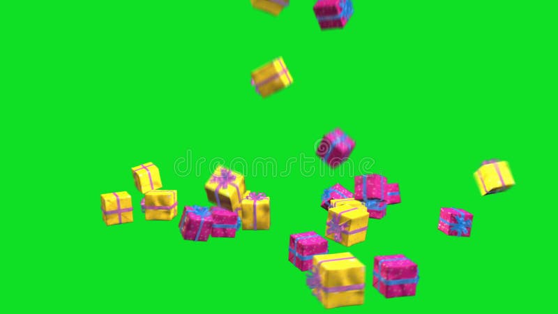 Digital Animation of Gift Boxes Falling on Green Background Stock ...