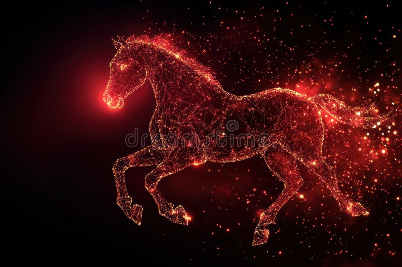 Digital Animation of a Glowing Horse in Motion with Red Light Particles ...