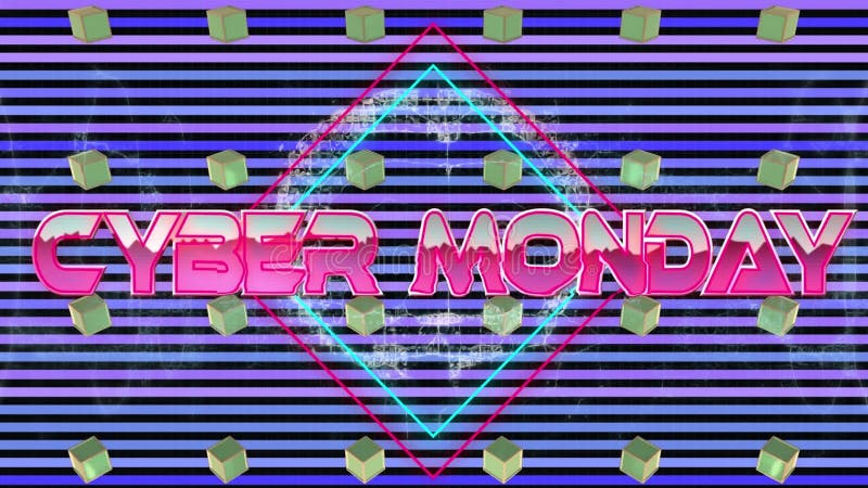 Digital Animation of Graphical Cyber Monday Text with Rotating Boxes ...