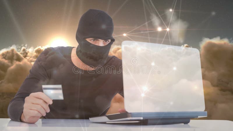 Digital Animation of Hacker Holding Card while Hacking the Laptop Stock ...