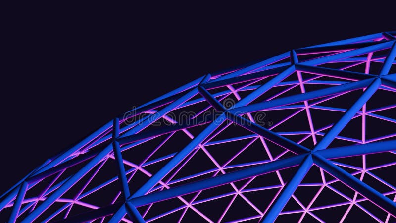 Side View of Glowing Rotatig Blue-violet Mesh Dome Construction ...