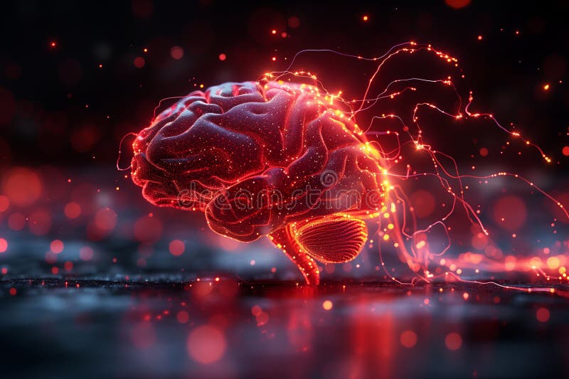 Digital Animation of a Human Brain on a Black Background Stock Photo ...