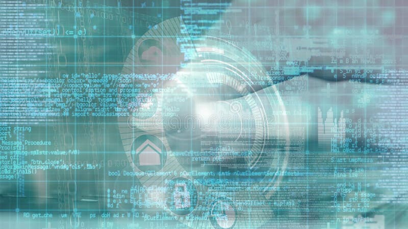 Animation of Codes, Lightning, Brain, Molecule Structure Over Caucasian ...