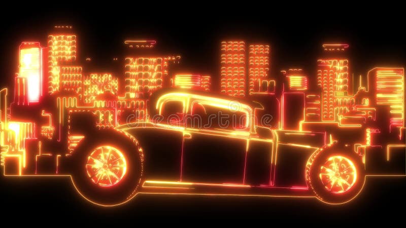 Neon Animation of Hot Rod Car Stock Footage - Video of engine, history ...