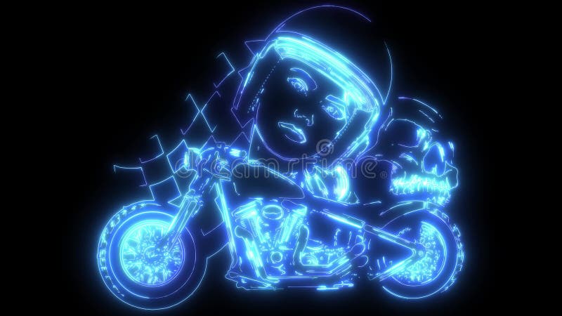 Neon Animation of Custom Motorcycle Chopper Stock Video - Video of ...