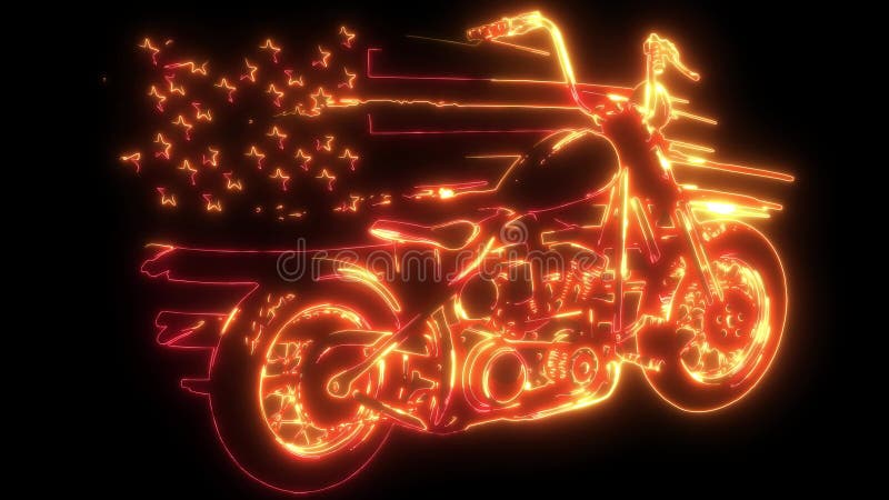 Neon Animation of Custom Motorcycle Chopper Stock Footage - Video of ...
